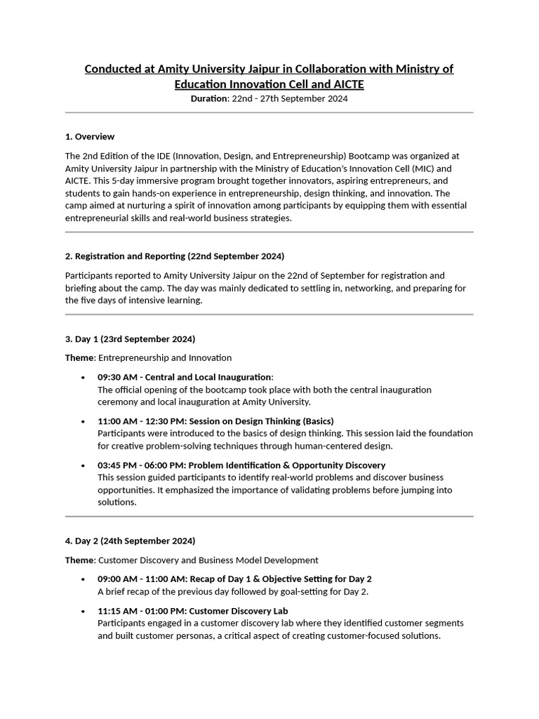 Report On IDE Bootcamp | PDF