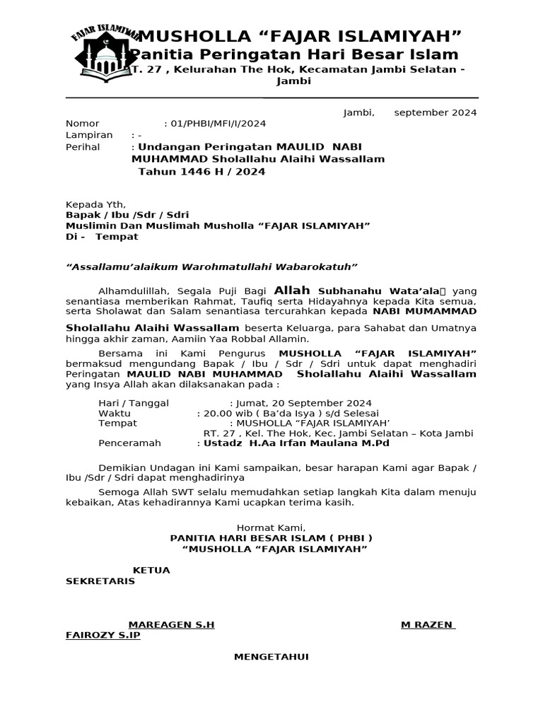 Undangan Maulid Nabi RT 27 | PDF | Semitic Words And Phrases ...
