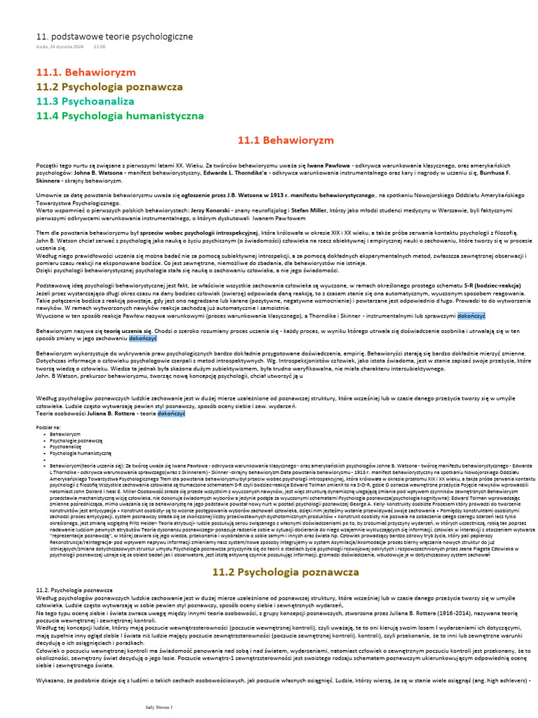 Podstawowe Teorie Psychologiczne | PDF