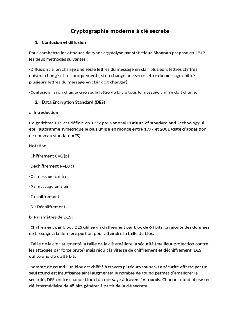 Cryptographie moderne à clé secrete | PDF