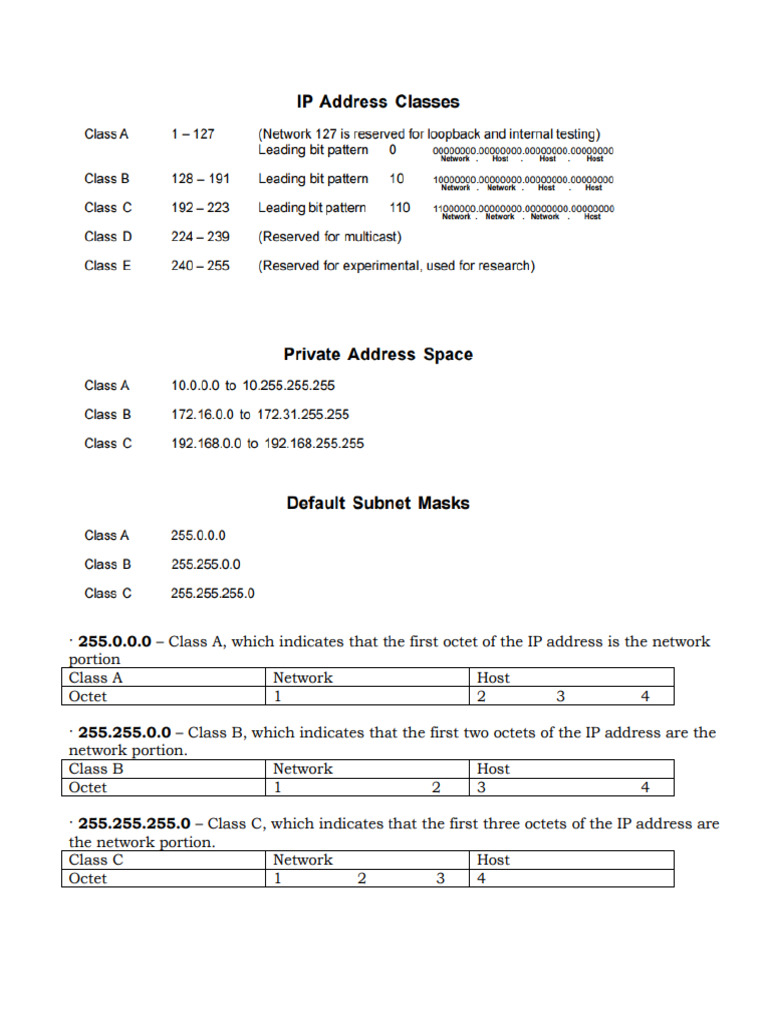 IP Address Classes and Subnet Mask | PDF
