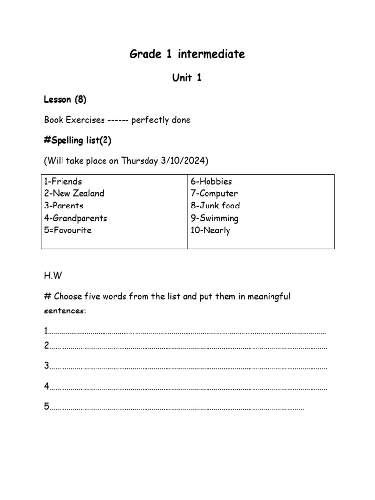 Grade 1 Intermediate Review | PDF | Foreign Language Studies | Teaching Methods & Materials