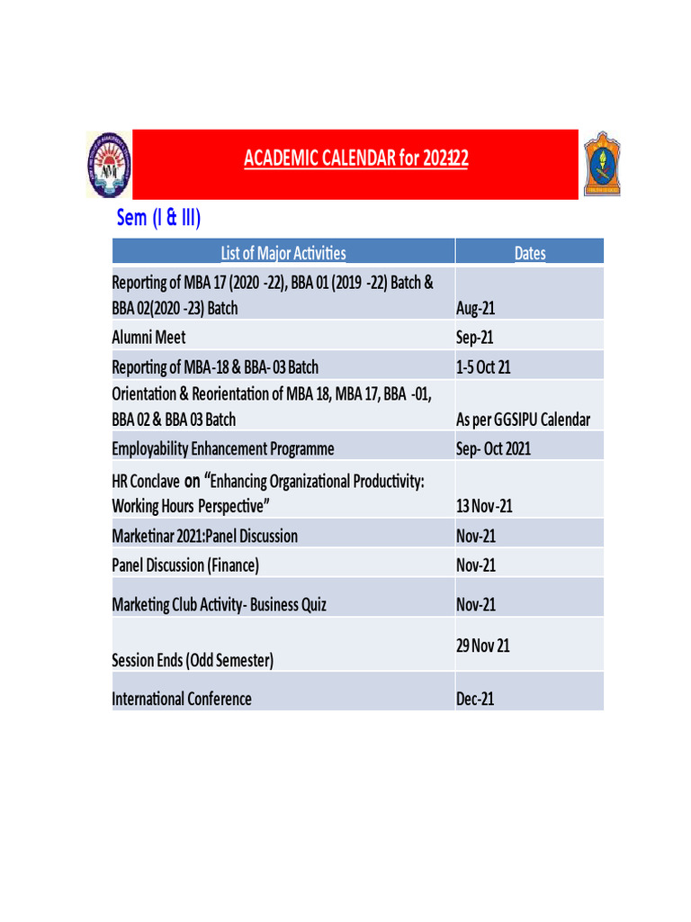 Academic Calendar For Aug 2021 June 2022 | PDF