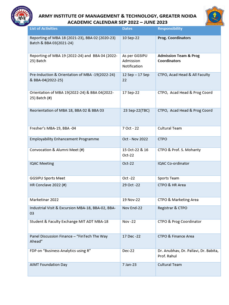 Academic Calendar Sep 2022 June 2023 | PDF