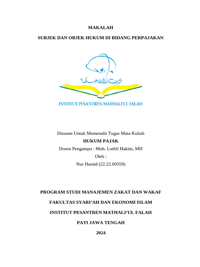 Subjek Dan Objek Pajak | PDF