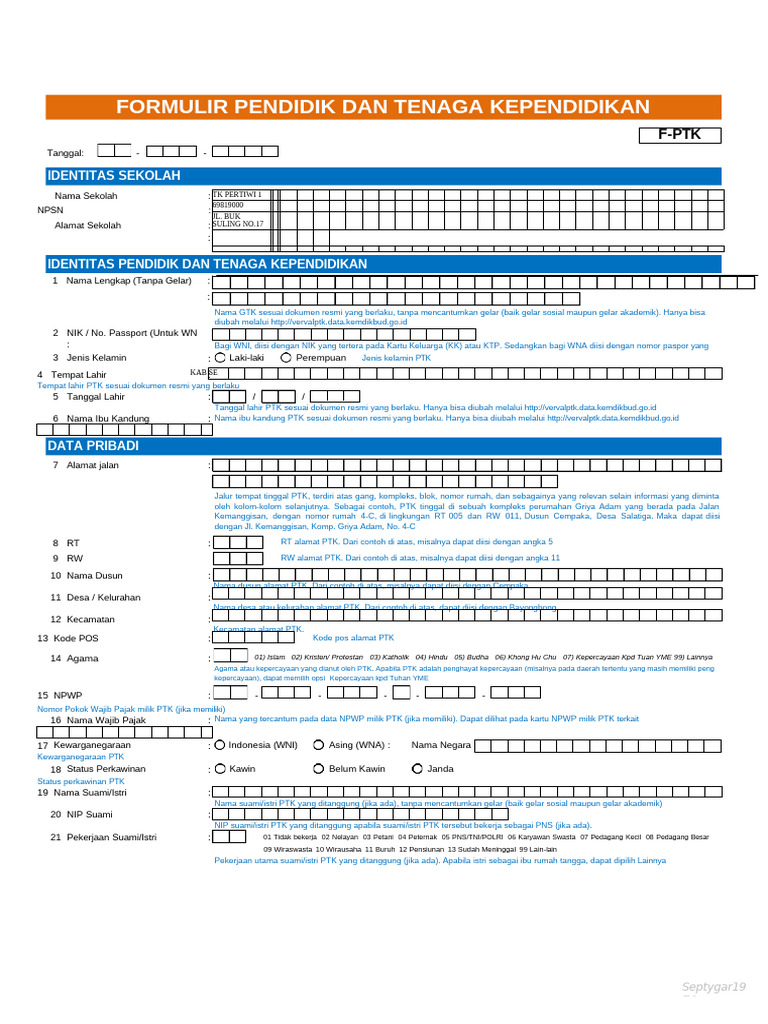 Formulir PTK Dapodik Liya 25 Sep | PDF