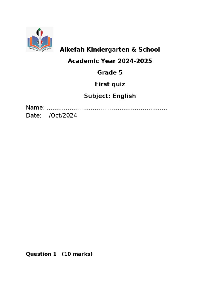 Grade 5 First Quiz Smile Book | PDF | Linguistics | Games & Activities