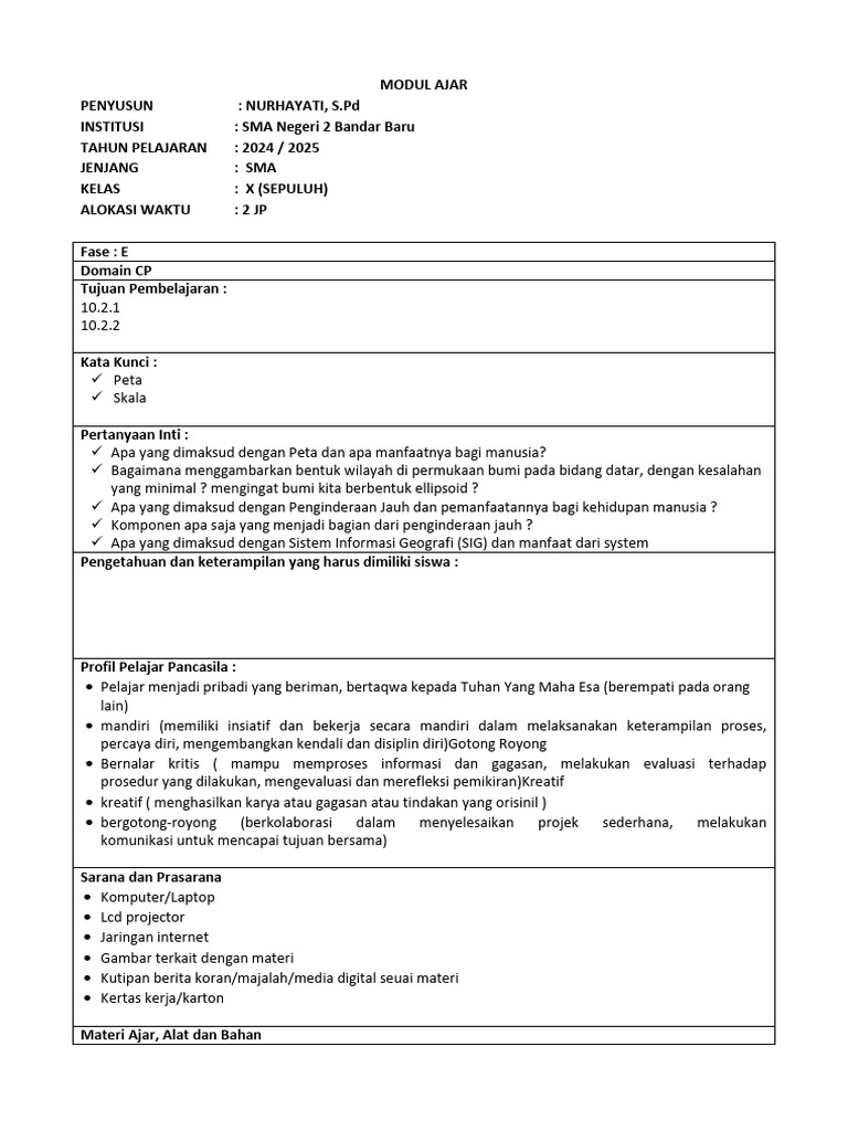 Modul Ajar 2 - Fase e - Peta PJ Dan Sig - Yuni Nursetianti | PDF Modul Ajar 2 - Fase e - Peta PJ Dan Sig - Yuni Nursetianti | PDF