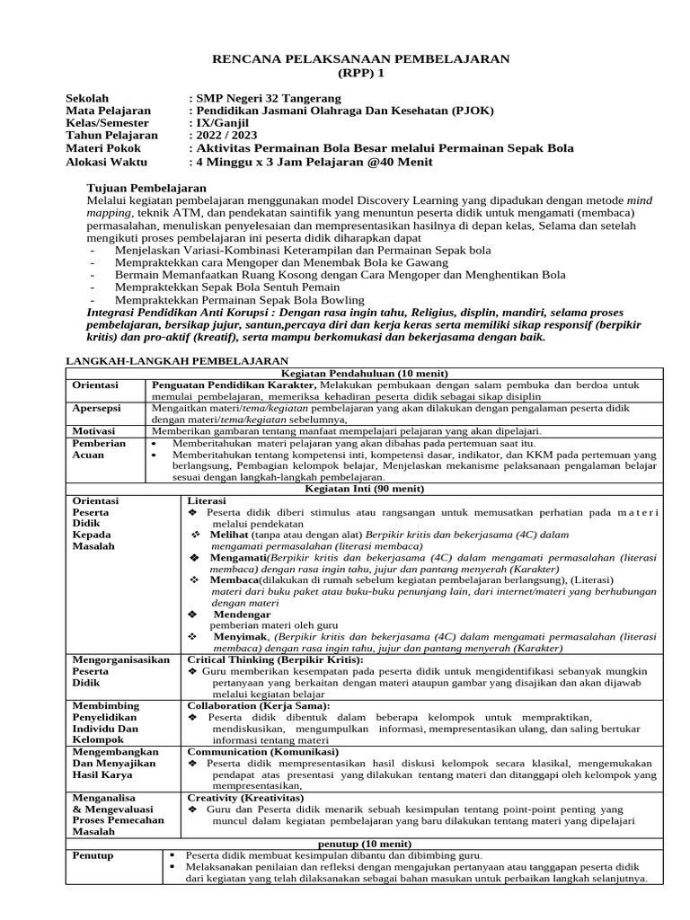 10. RPP 1.1 Sepak Bola | PDF