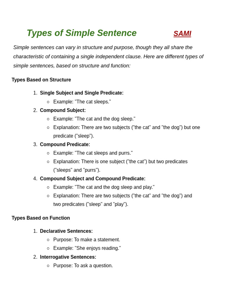 TYpes of Simple Sentence | PDF