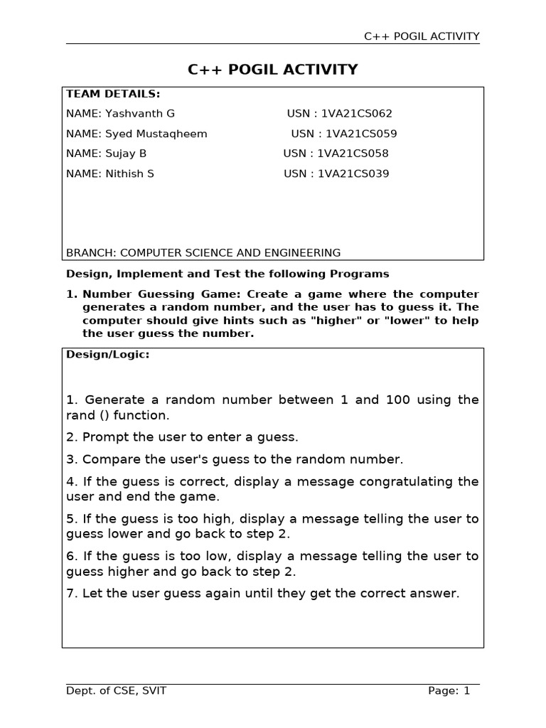C++ Pogil Activity | PDF