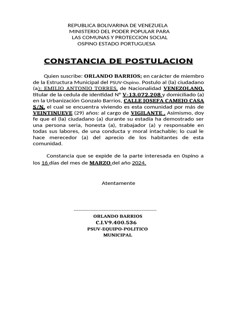 Constancia de Postulacion | PDF