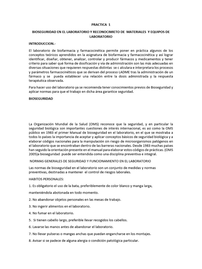 Practica 1 Bioseguridad 2024 II | PDF | Laboratorios | Bienestar