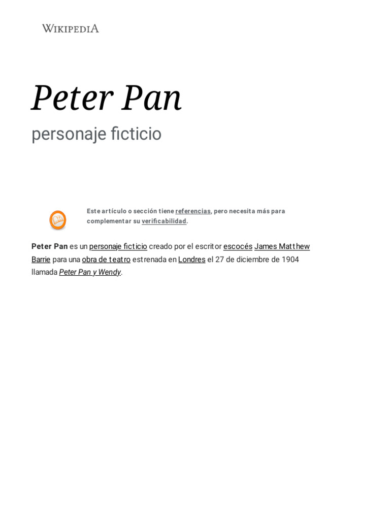 Peter Pan - Wikipedia, La Enciclopedia Libre | PDF