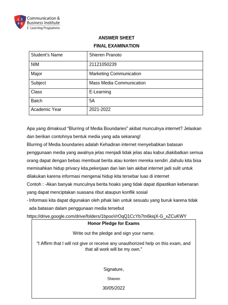 Answer-Sheet-Final-Exam | PDF
