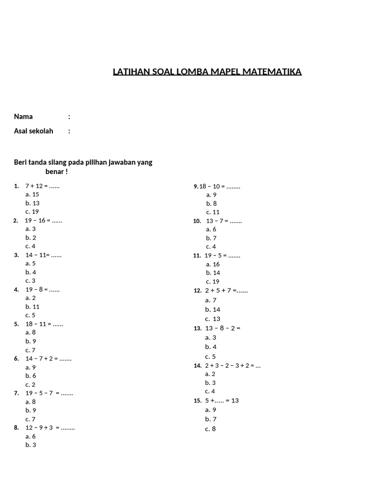 Latihan Soal Lomba Mapel Matematika | PDF