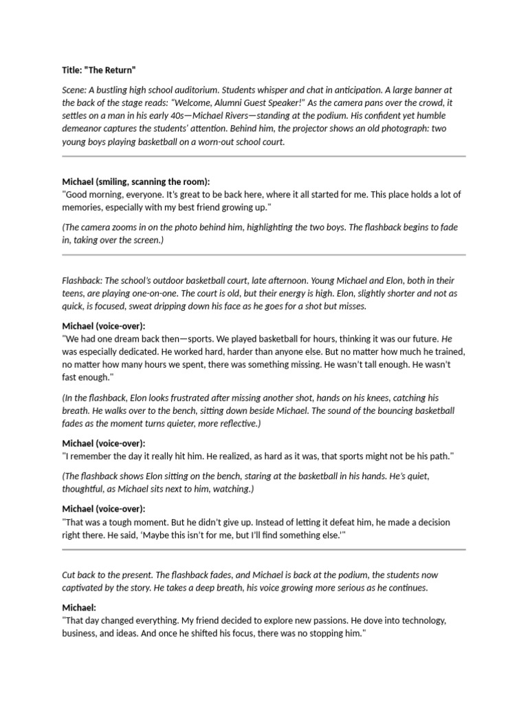 RETURN SHORT FILM SCRIPT | PDF