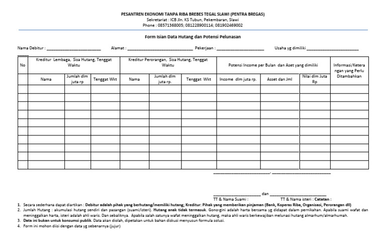 Form Isian Data Hutang Dan Potensi Pelunasan PDF | PDF