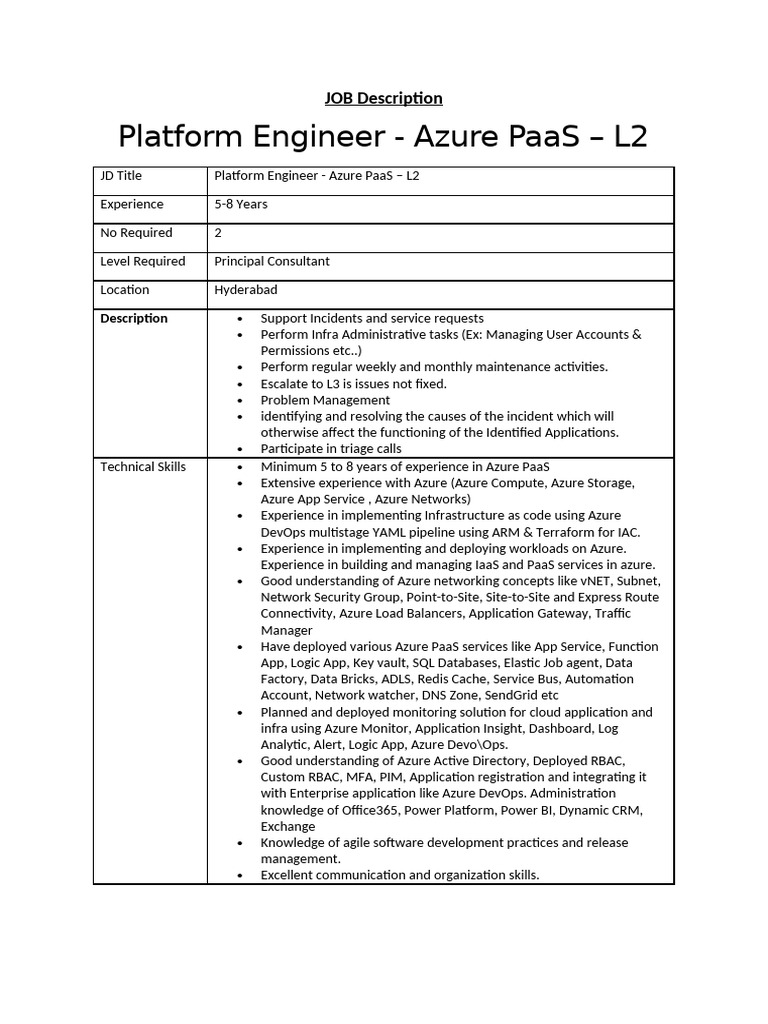 Platform Engineer - Azure PaaS - L2 | PDF