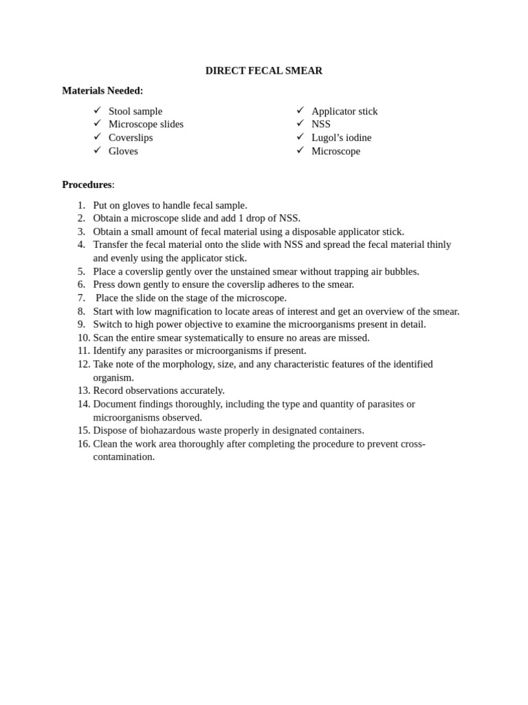 Direct Fecal Smear | PDF