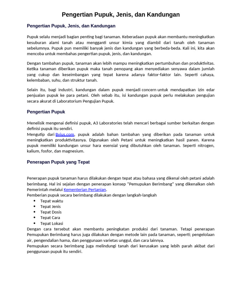 Pengertian Pupuk | PDF
