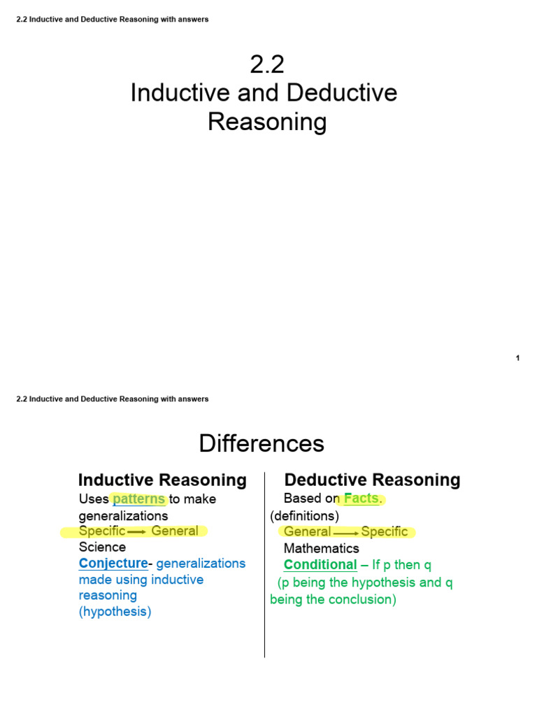 2.2 Inductive and Deductive Reasoning With Answers | PDF