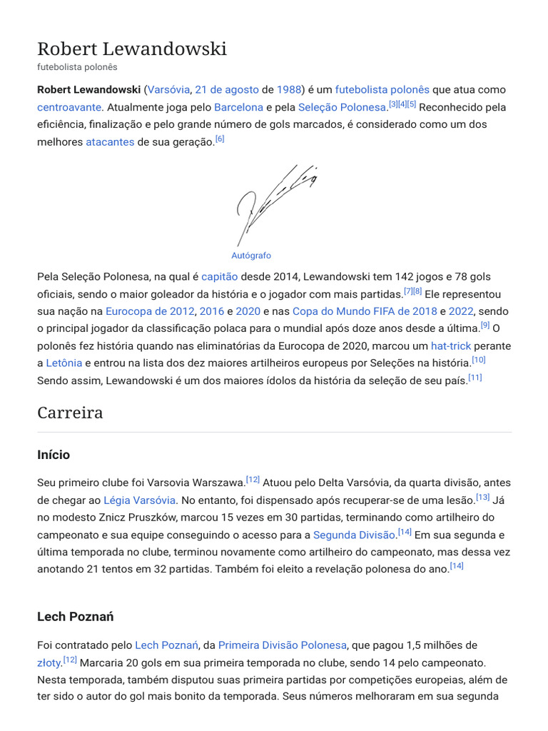 Robert Lewandowski - Wikipédia, A Enciclopédia Livre | PDF