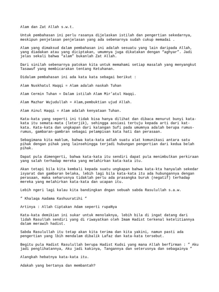 Alam-dan-Zat-Allah-s.w.t. Untuk-Pembahasan - 1 | PDF