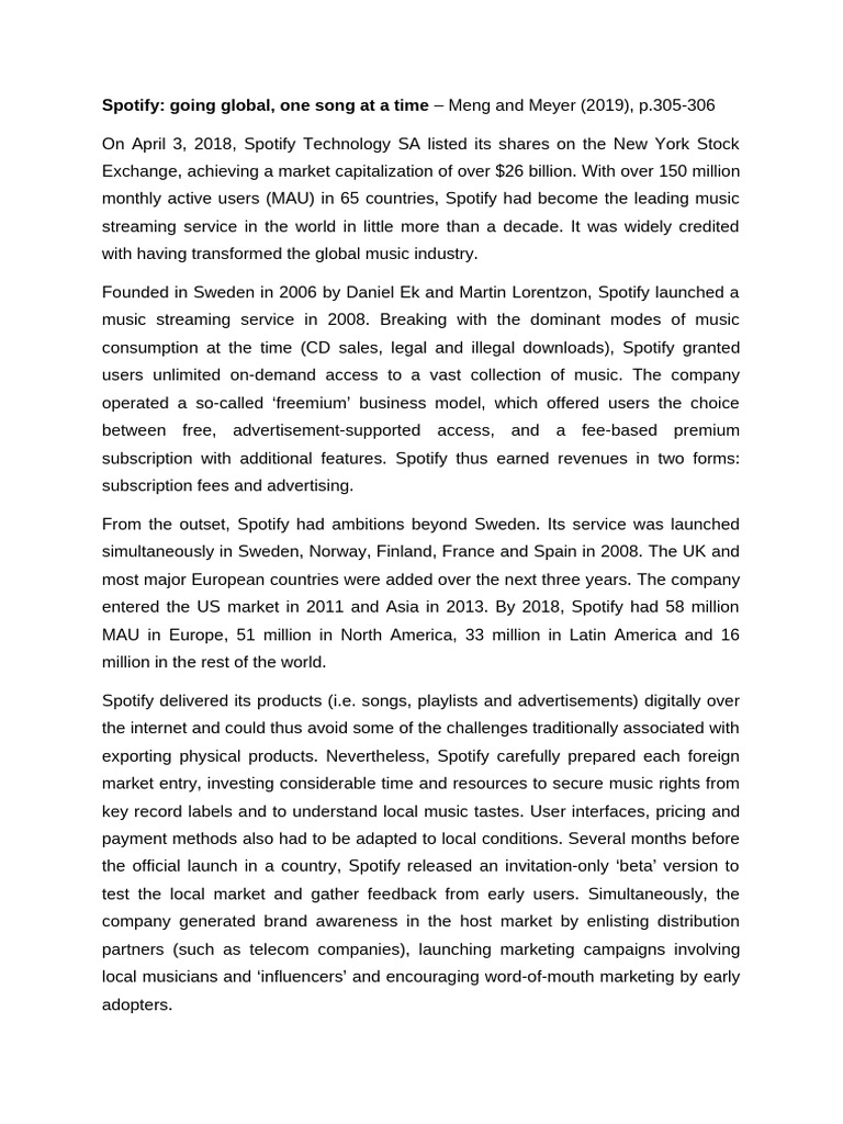 Spotify - Going Global One Song at A Time | PDF