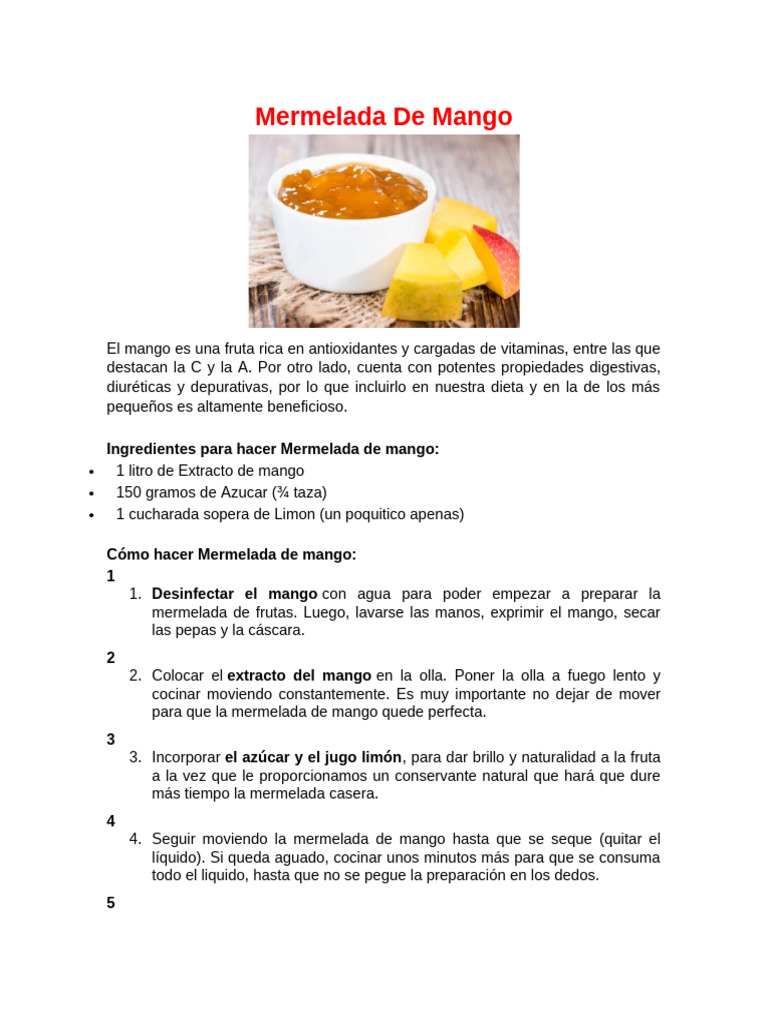 Mermelada De Mango | PDF