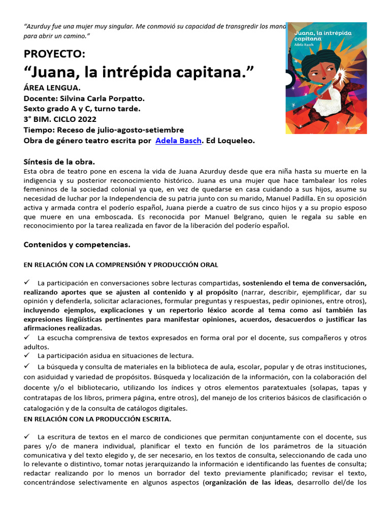 Proyecto Juana La Intrepida Capitana | PDF