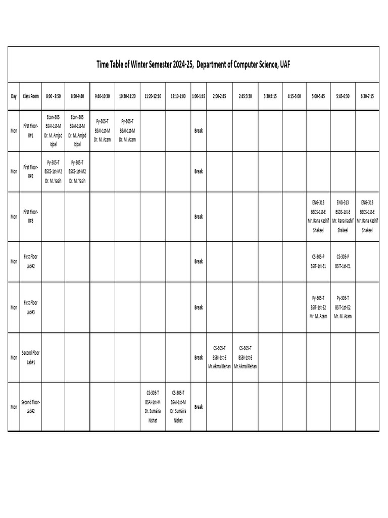 1st Semester Time Table Winter 23th Sep 2024 | PDF