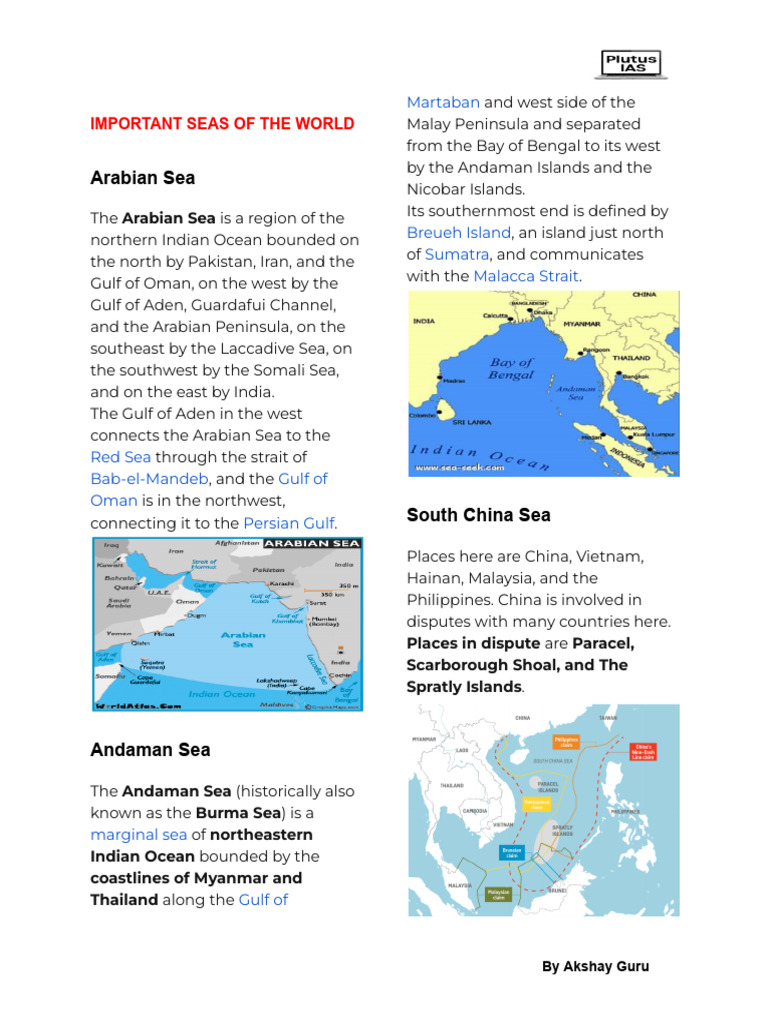 Major Seas of the World Explained | PDF | Red Sea | Indian Ocean