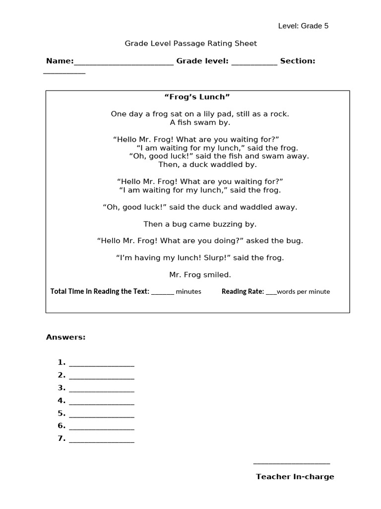 Level 5 Oral Reading For Printing | PDF
