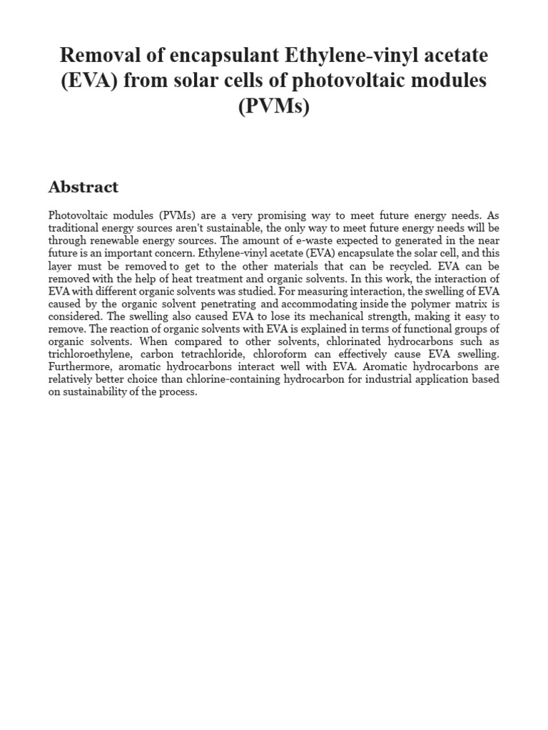 EVA Remove From PV Module | PDF