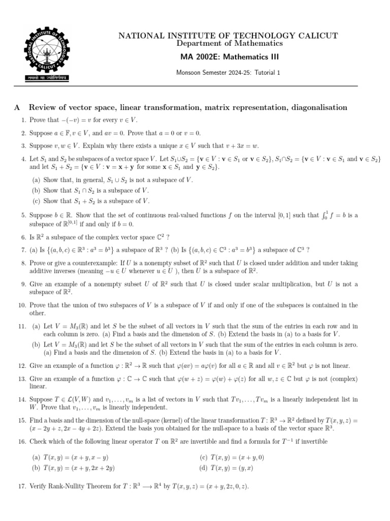 M3 Tutorial Sheet 1 | PDF