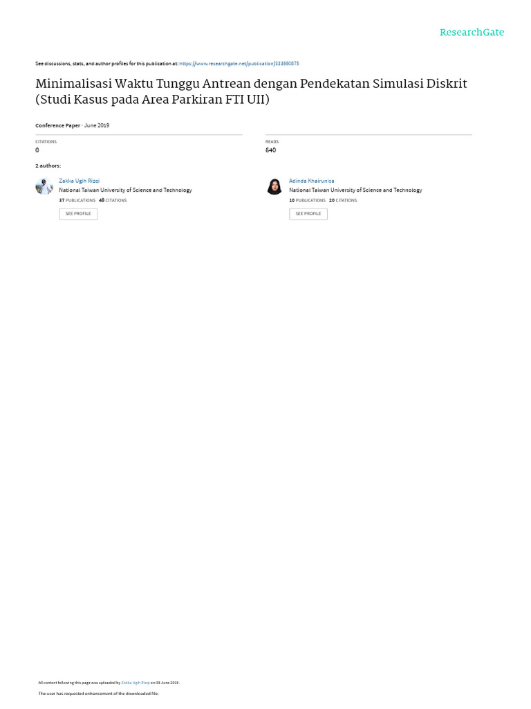 Minimizationof Queue Waiting Timeswitha Discrete Simulation Approach Case Studyon FTIUIIParking ...