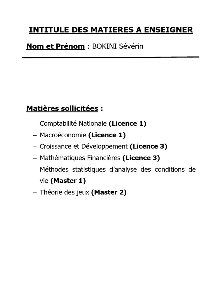 Intitulé Matières À Enseigner | PDF