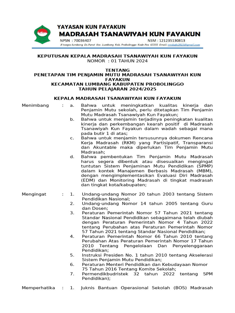 SK Tim Penjamin Mutu | PDF