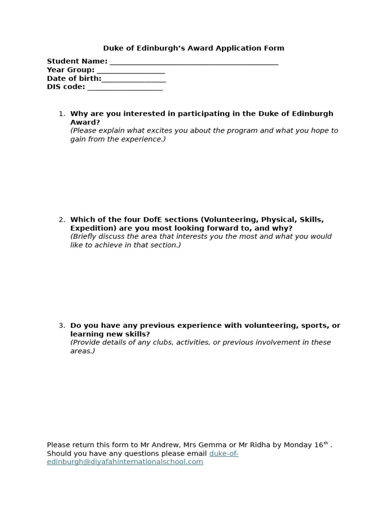 Duke of Edinburgh Application Form | PDF