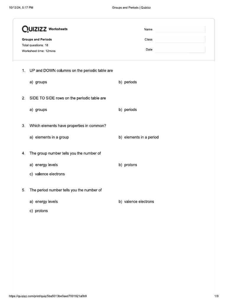 Lesson 3 Periods Groups | PDF