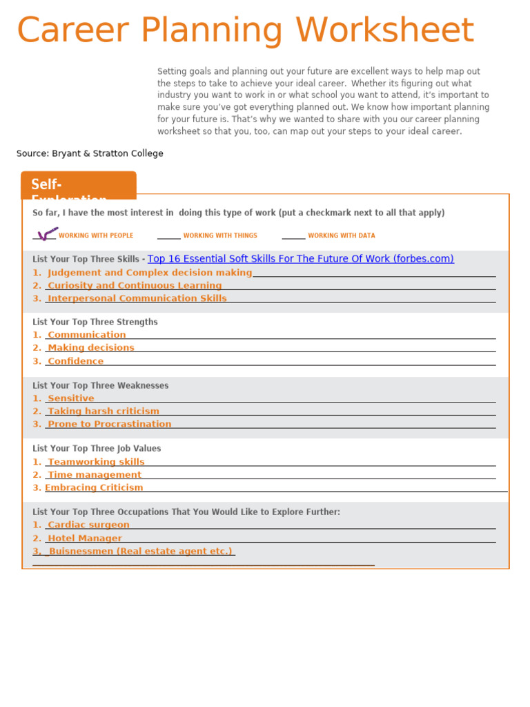 Career Planning Worksheet | PDF