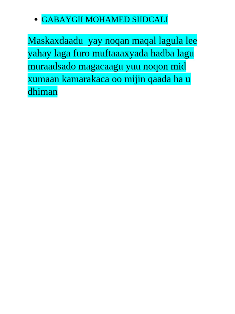 Maskaxdaadu Yay Noqan Maqal Lagula Lee Yahay Laga Furo Muftaaaxyada ...
