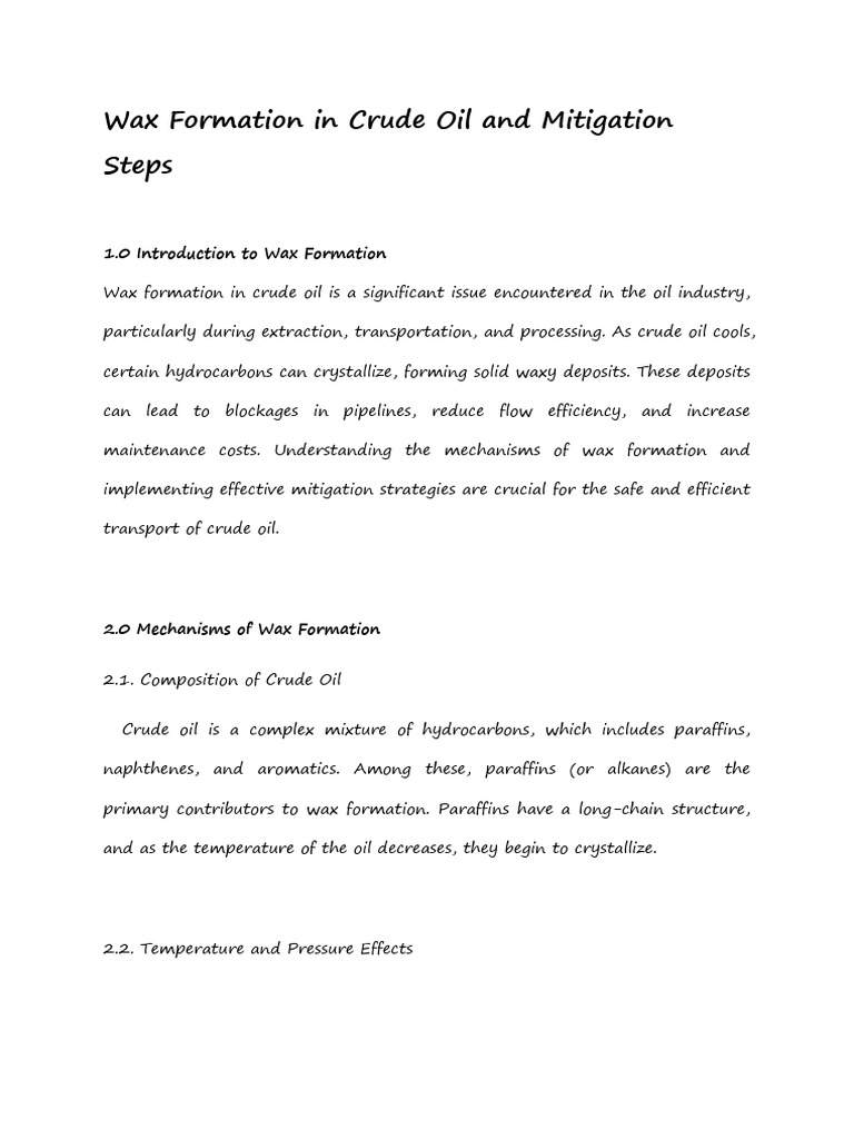 Formation of Wax and its mitigation steps | PDF