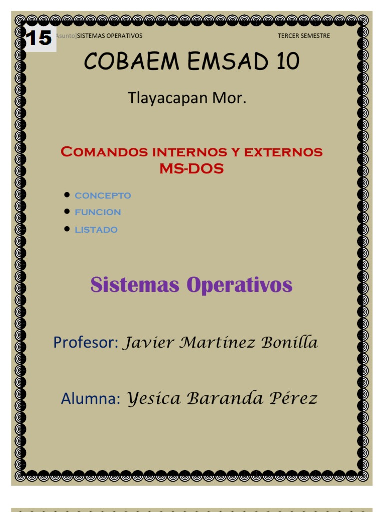 Comandos Internos y Externos MS-DOS (Concepto, Funcion y Listado) | PDF ...