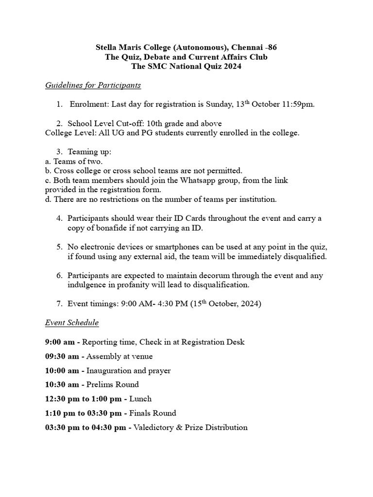 QUIZ - Guidelines & Schedule | PDF