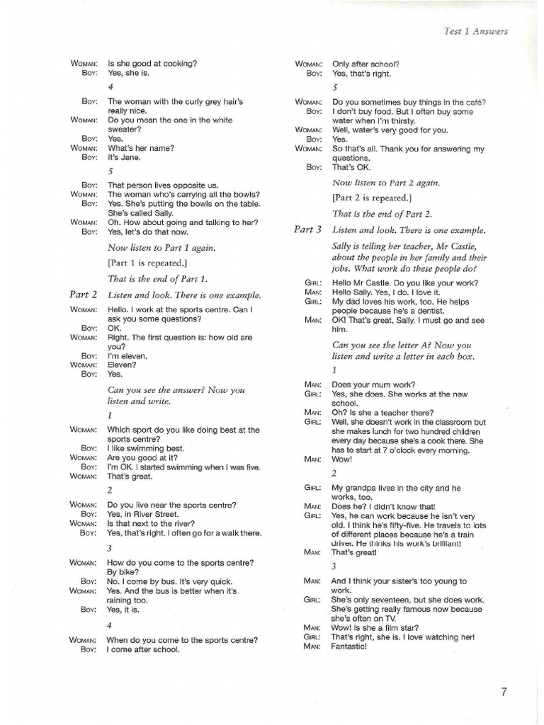 Cambridge English Movers 1 Keys | PDF