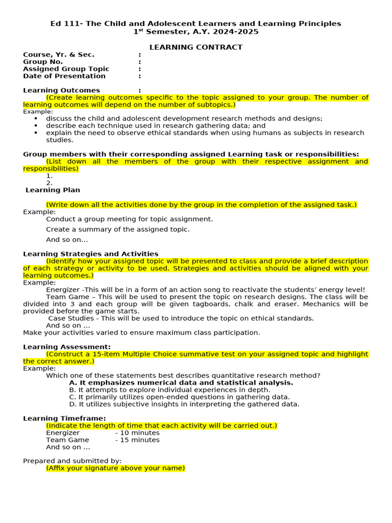 Midterm Topic Assignment-LEARNING CONTRACT | PDF