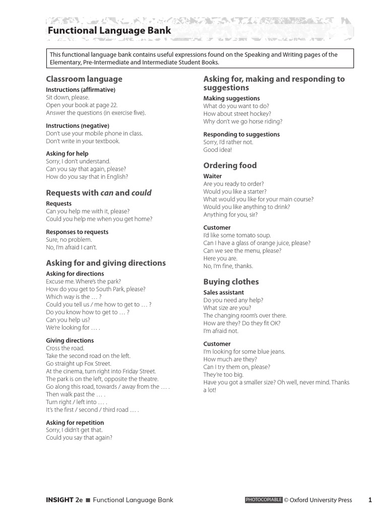 Insight2e Int Functional Language Bank | PDF
