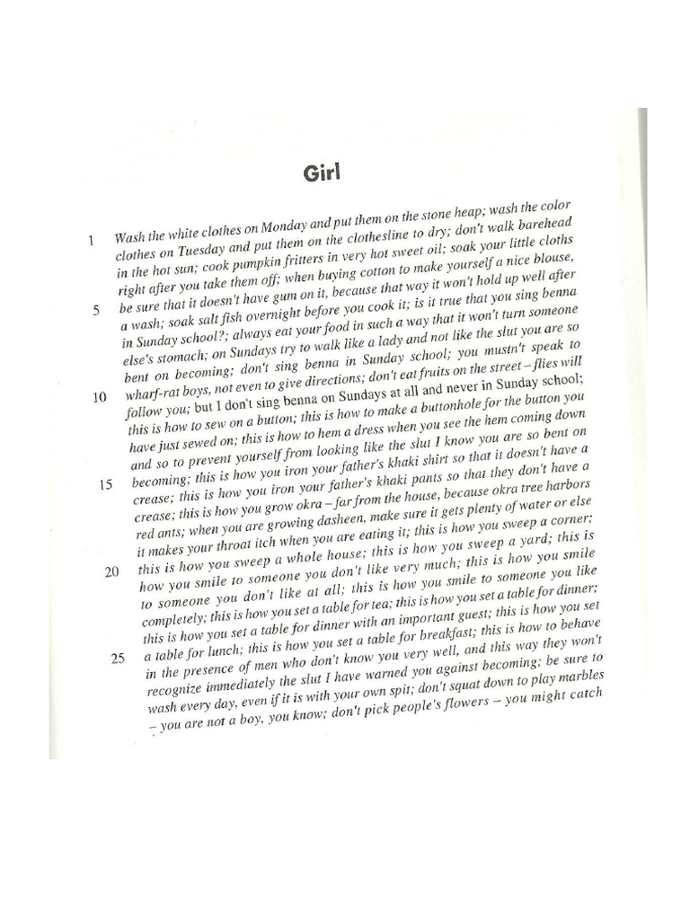 04 Text 1 Girl by Jamaica Kincaid | PDF
